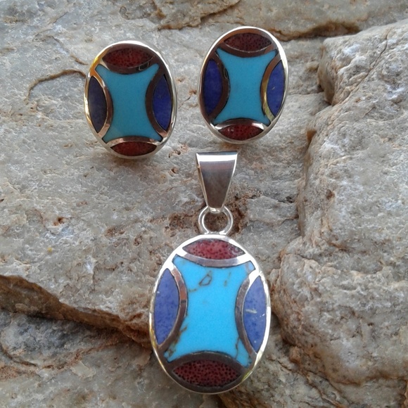 Jewelry | Sterling Silver Turquoise Inlay Set | Poshmark